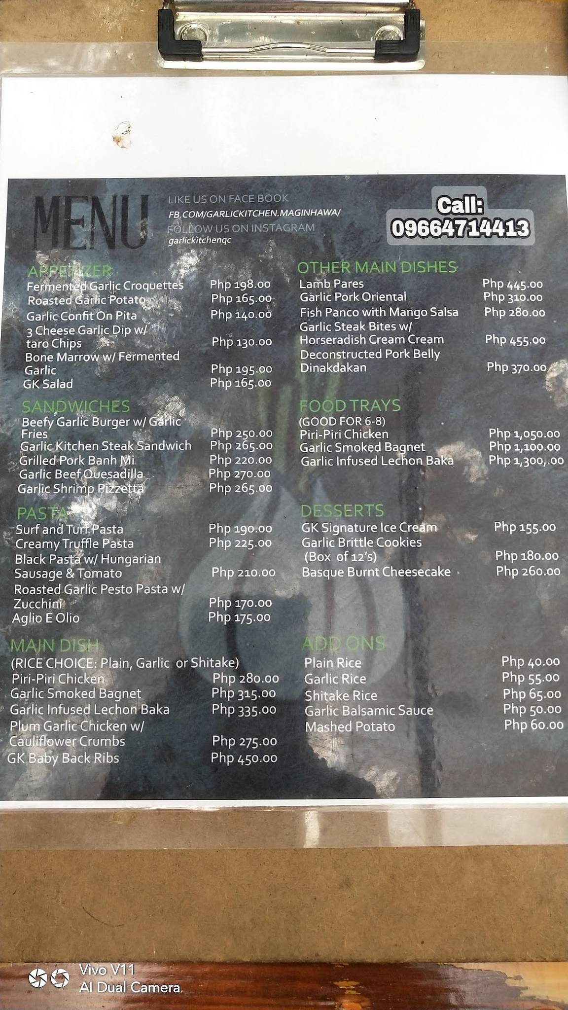 Menu at Garlic Kitchen restaurant, Quezon City