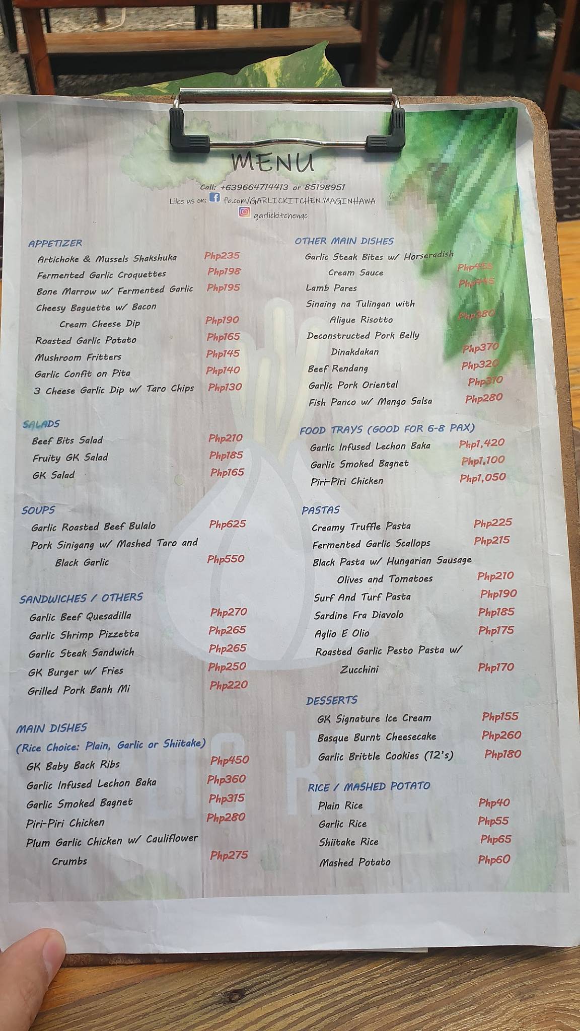 Menu at Garlic Kitchen restaurant, Quezon City