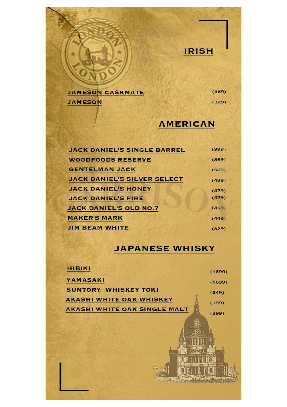 Menu at Garrison, Chennai
