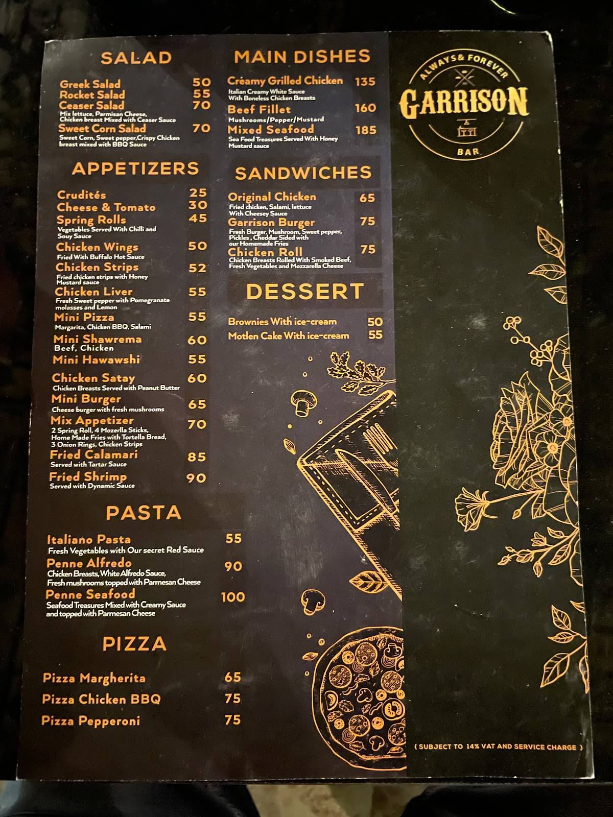 Menu at Garrison Rooftop pub & bar, Egypt