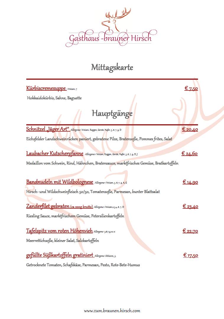Speisekarte von Gasthaus Brauner Hirsch - Torsten Roß restaurant, Hann ...