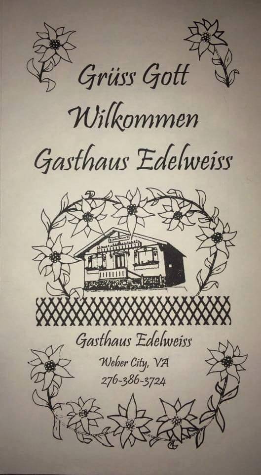 Menu at Gasthaus Edelweiss restaurant, Weber City