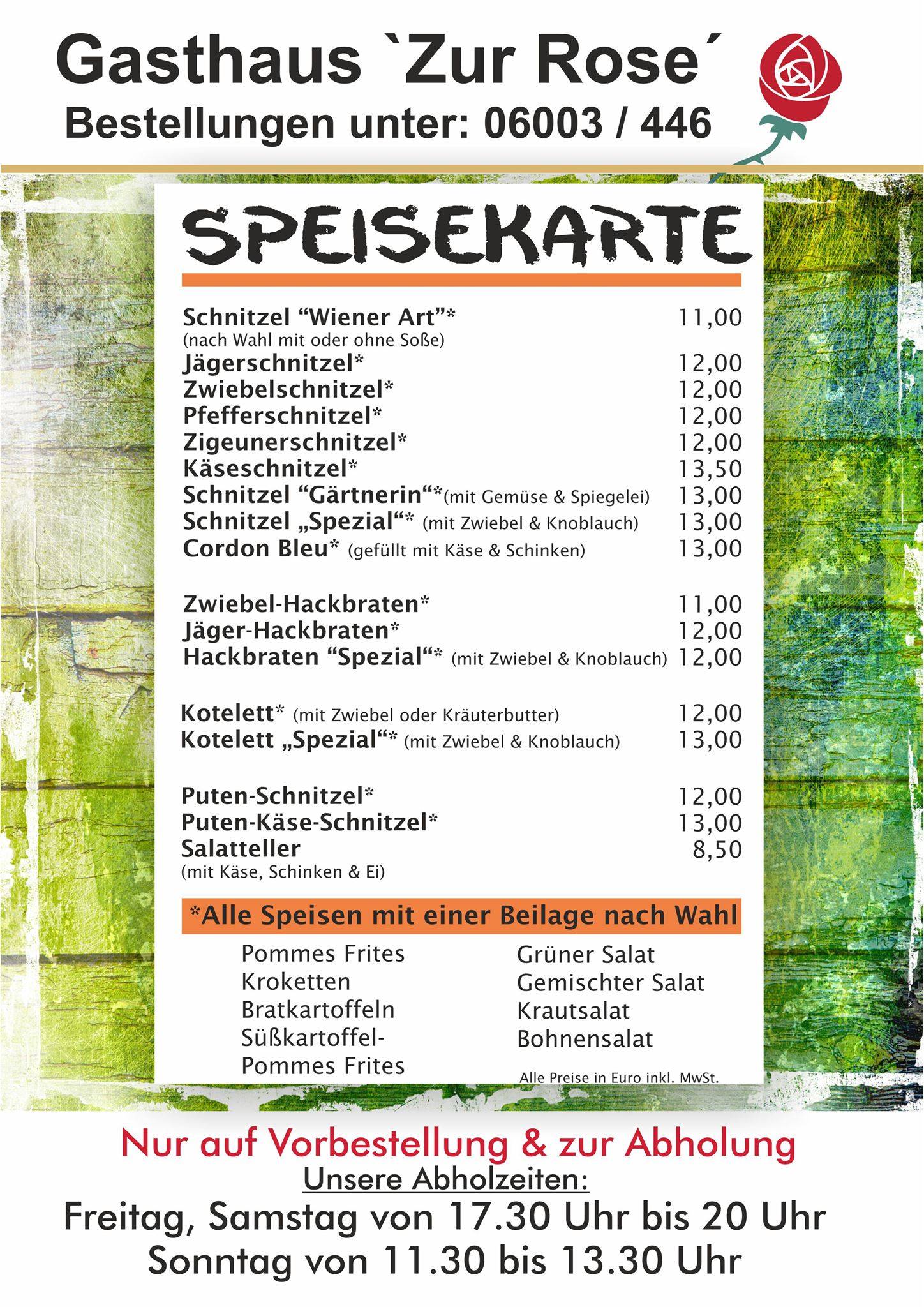 Speisekarte von Gasthaus Zur Rose restaurant, Rosbach vor der Höhe