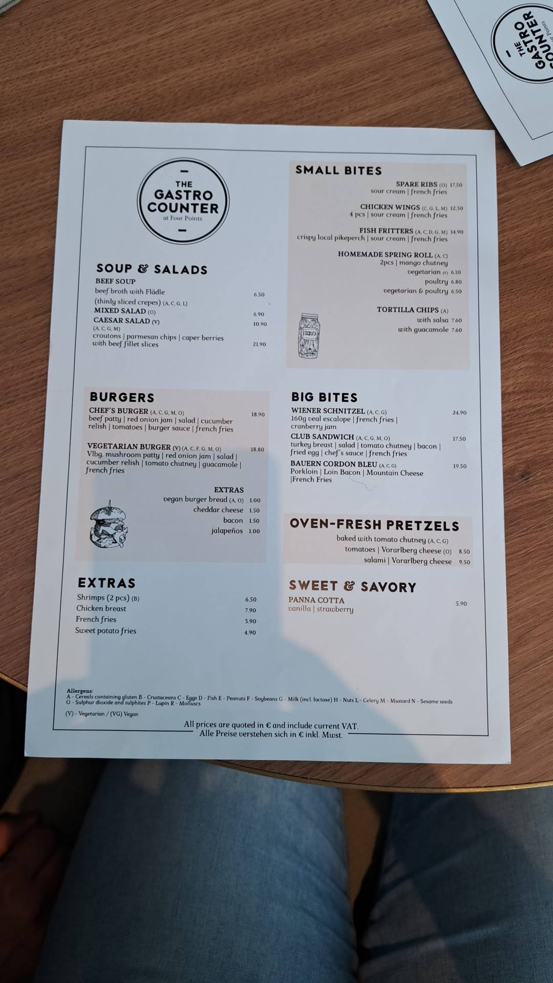 Menu at Gastro Counter restaurant, Dornbirn