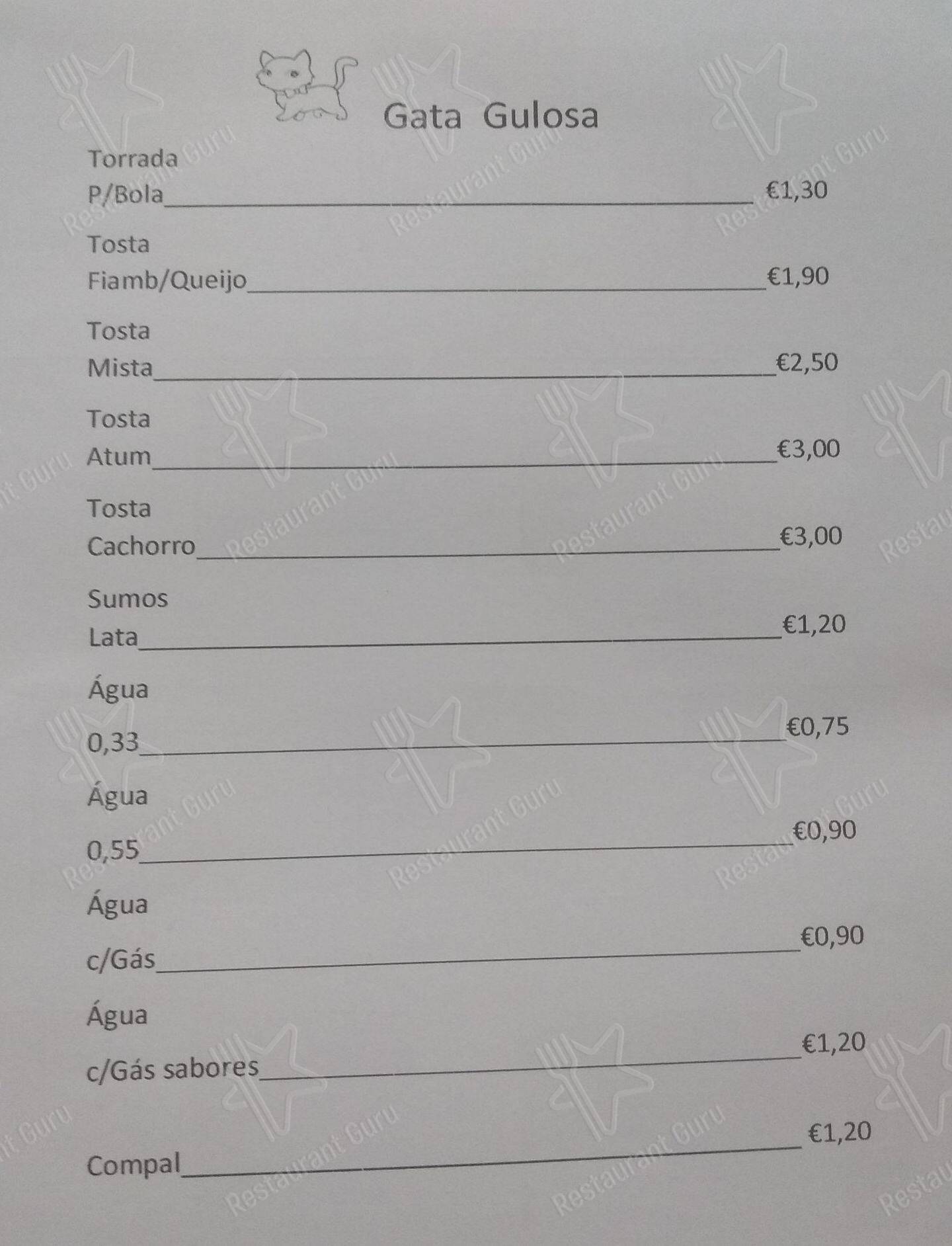 Menu em Gata Gulosa pub & Bar, Lisboa
