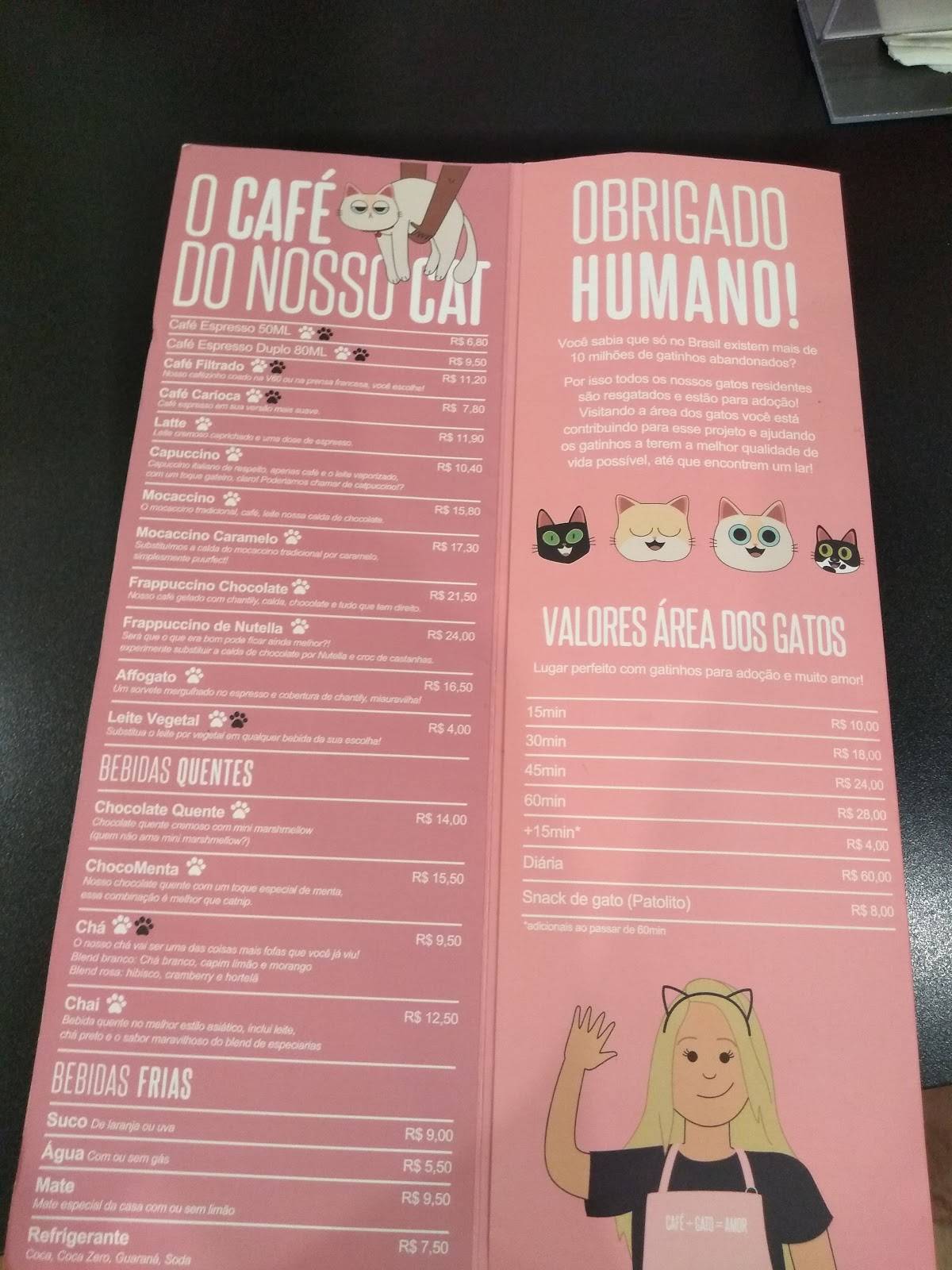 Menu em Gato Café, Rio de Janeiro