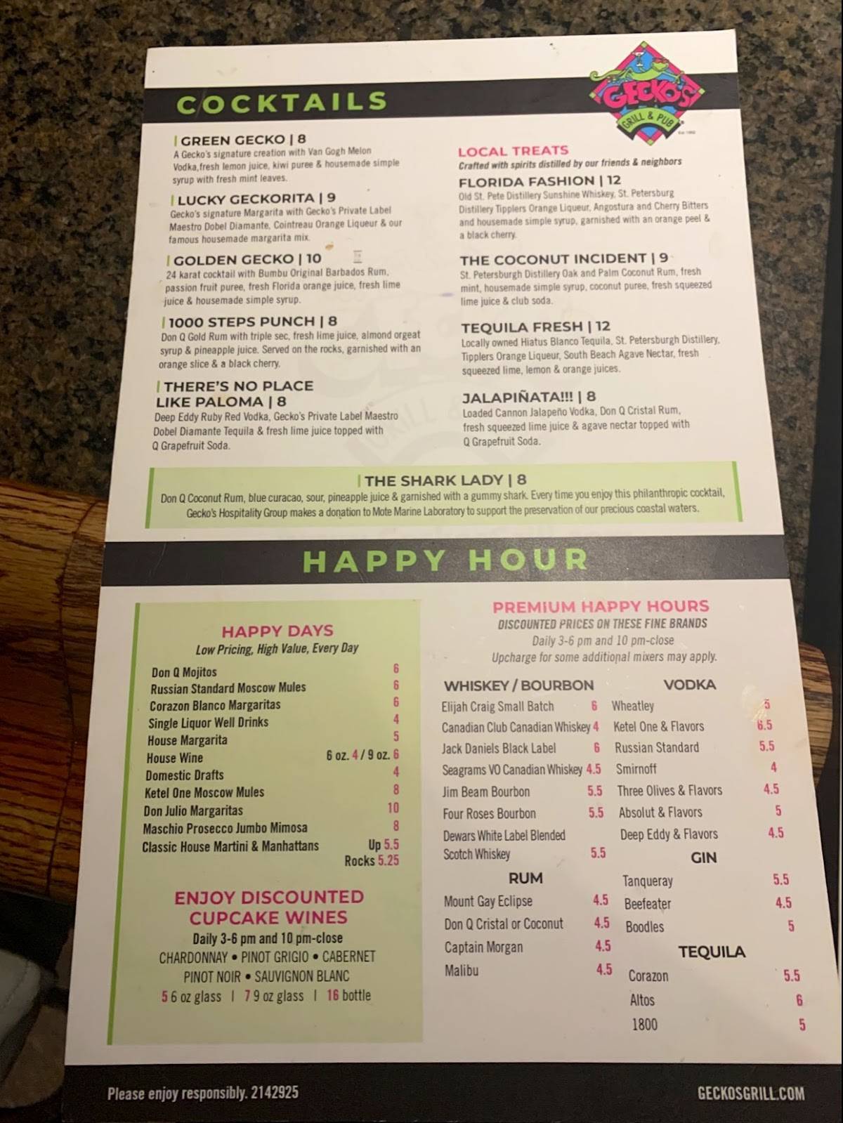 Menu at Gecko’s Grill & Pub, Bradenton, FL-64 E