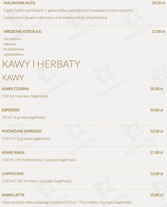 Menu at Gehanowska cafe, Kraków