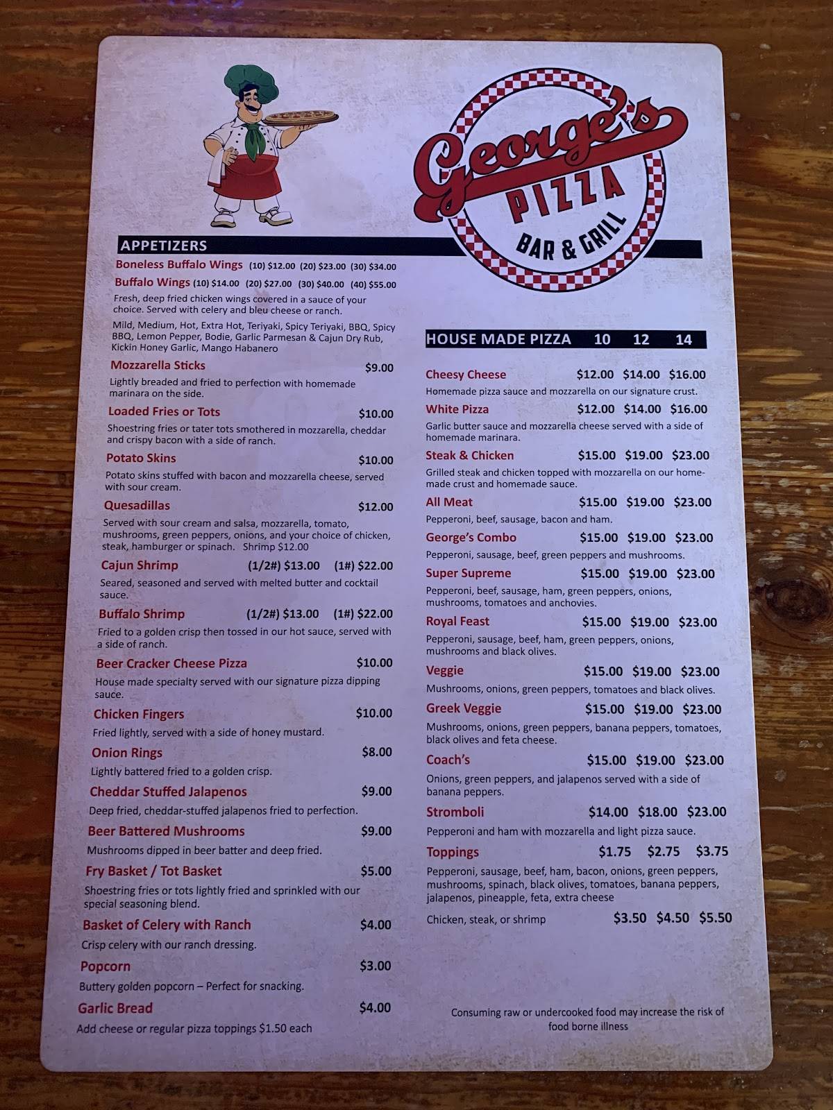 Menu at George's Pizza pizzeria, High Point, N Main St #104