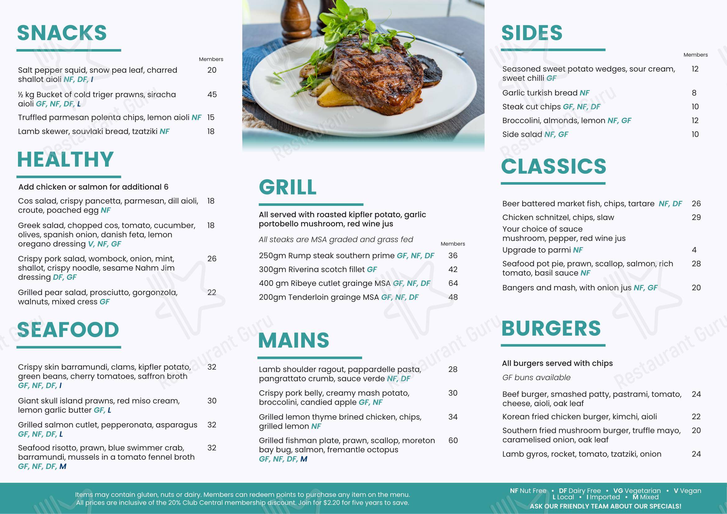 Menu at Georges River 16ft Sailing Club, Sandringham