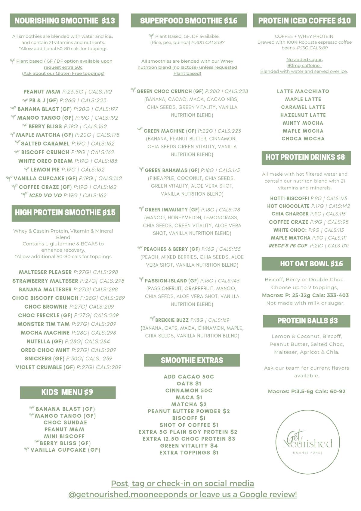 Menu at Get Nourished Moonee Ponds cafe, Moonee Ponds
