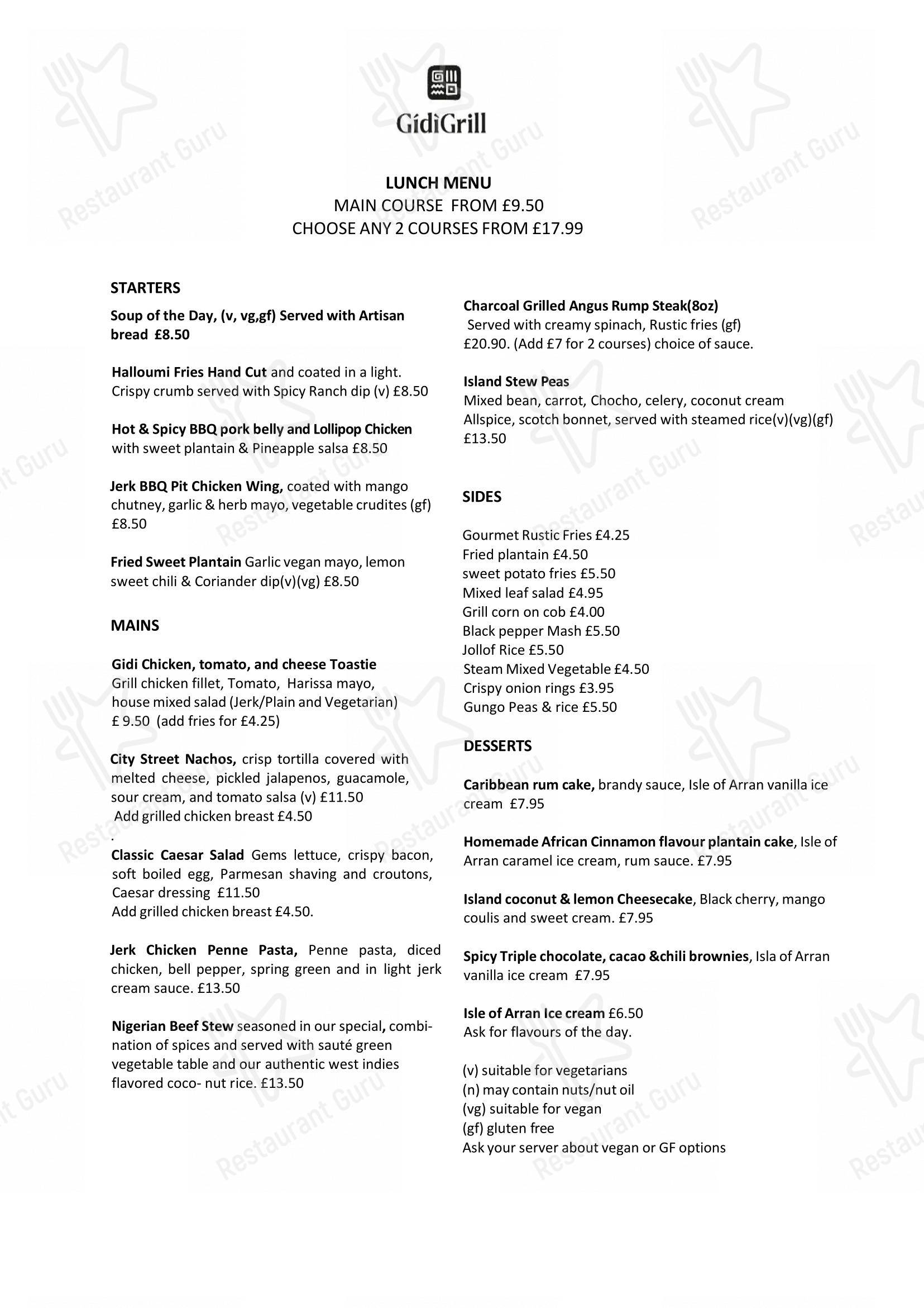 Menu at Gidi Grill, Dundee BBQ, Dundee