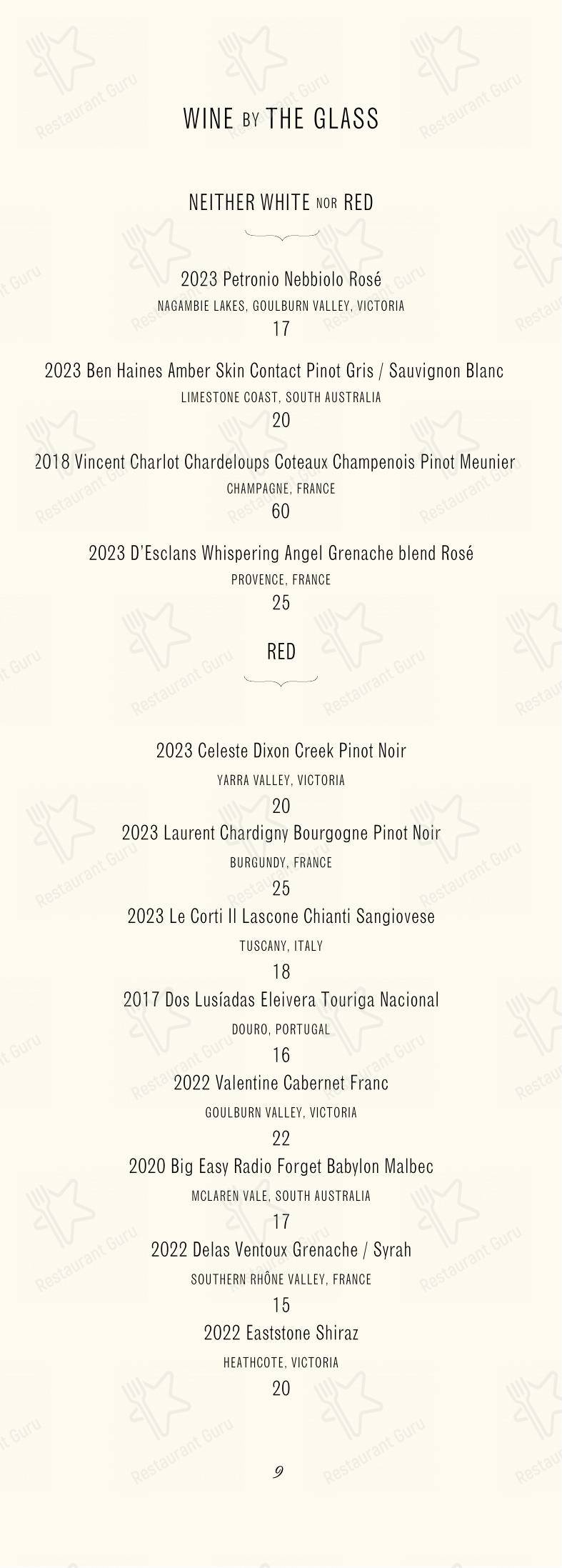 Menu at Gimlet restaurant, Melbourne