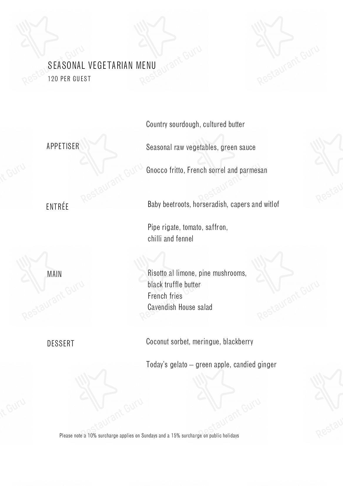Menu at Gimlet restaurant, Melbourne