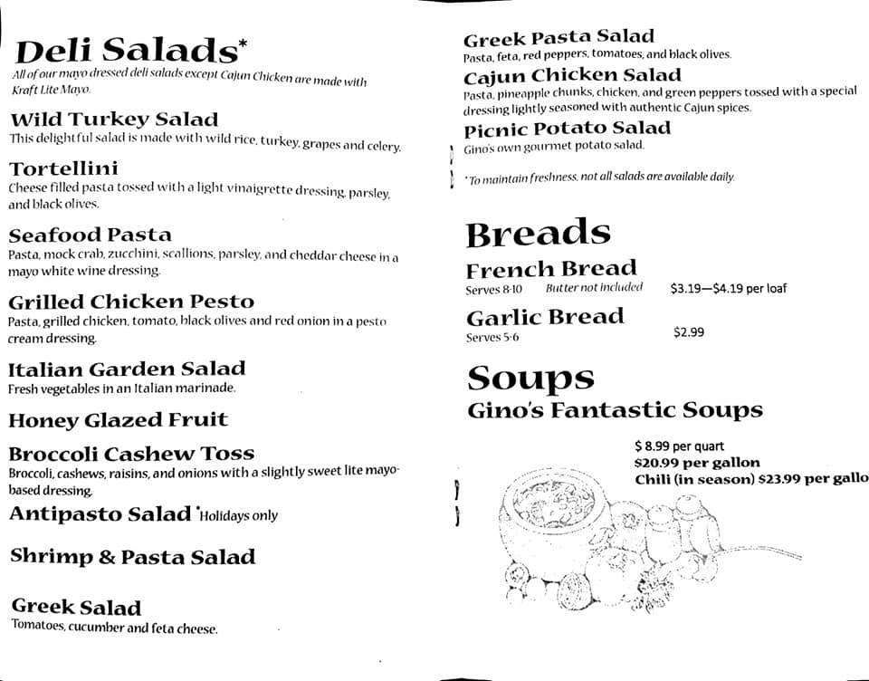 Menu at Gino's Italian Deli restaurant, Middleton, Century Ave