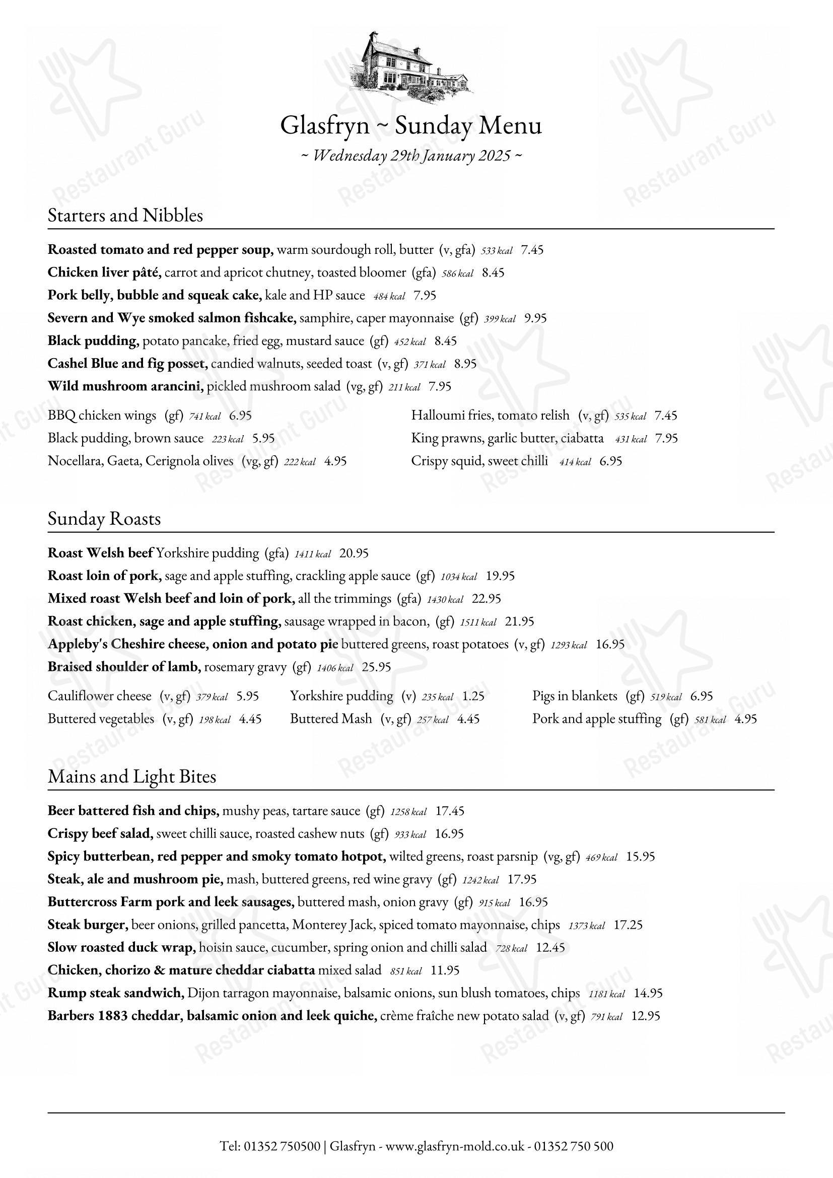 Menu at Glasfryn pub & bar, Mold