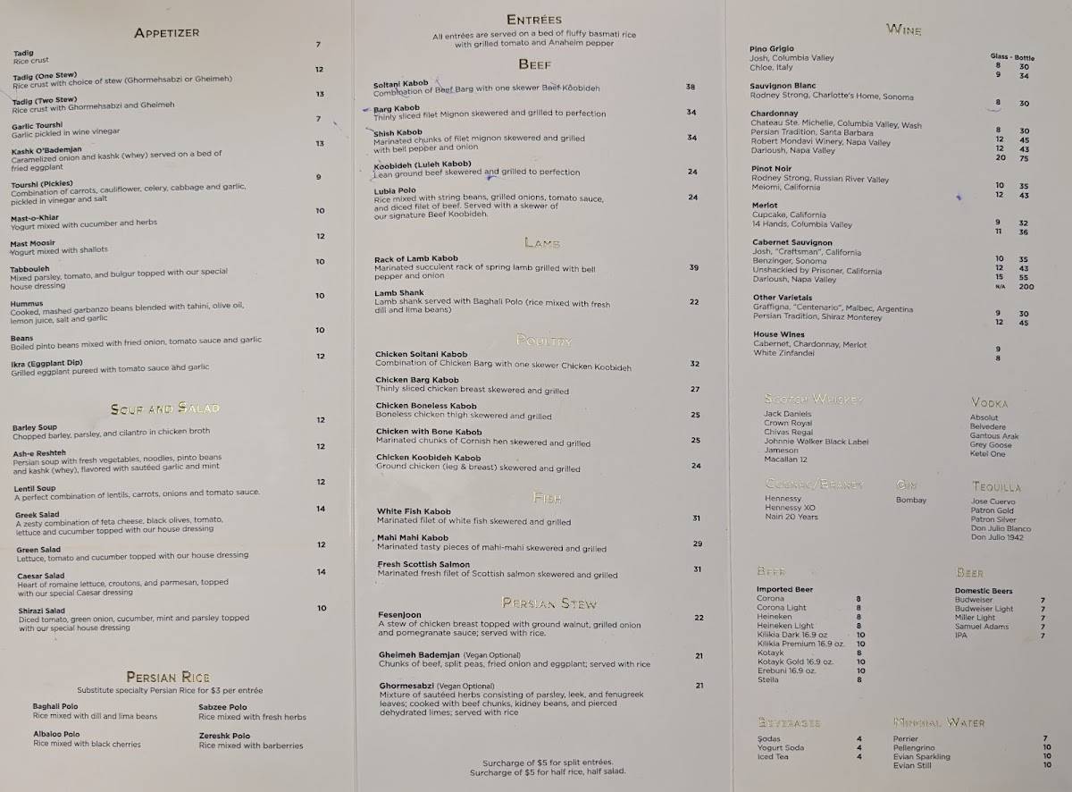 Menu at Raffi's Place restaurant, Glendale