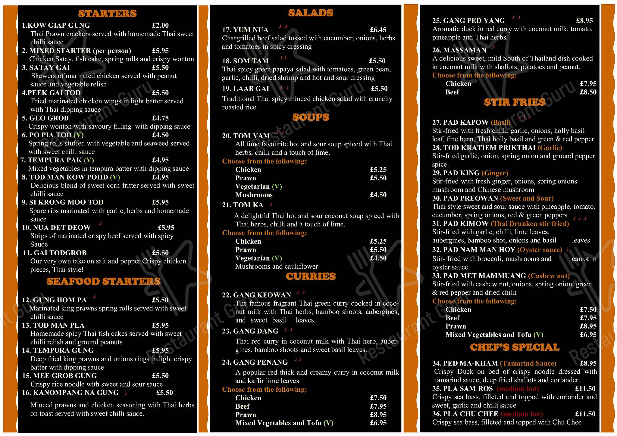 Menu at Go Thai restaurant, Stockport