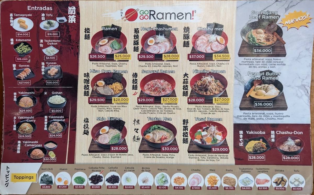 Carta del restaurante Go Go Ramen!, Cali, Cl. 4b #35-08
