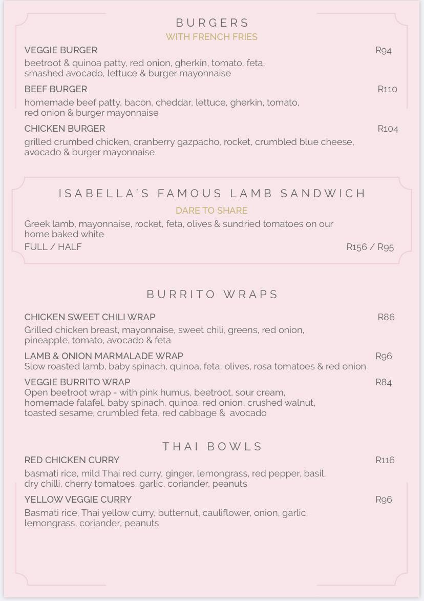 Menu at Goddess Cafe Waterkloof, Pretoria