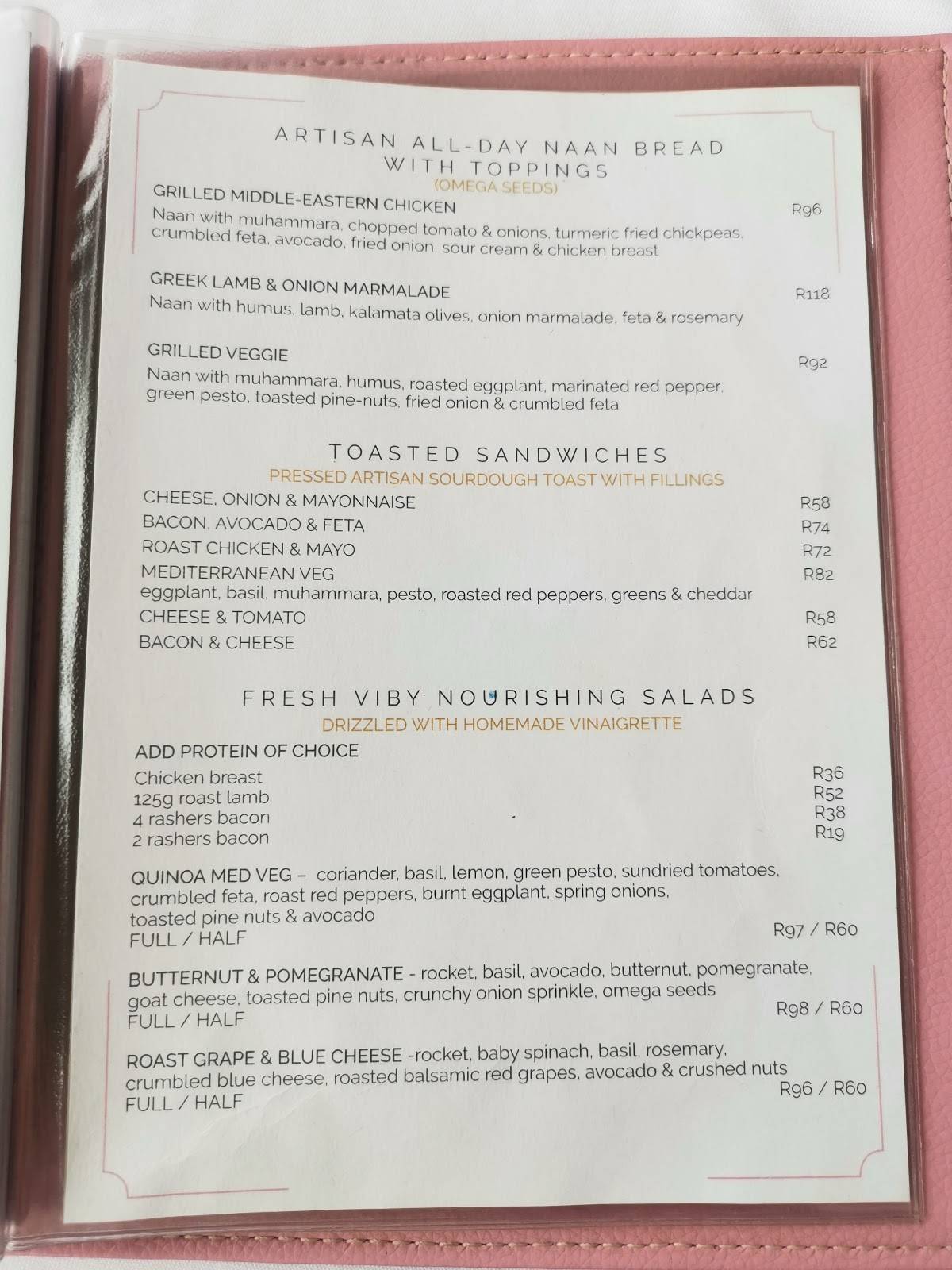 Menu at Goddess Cafe Waterkloof, Pretoria