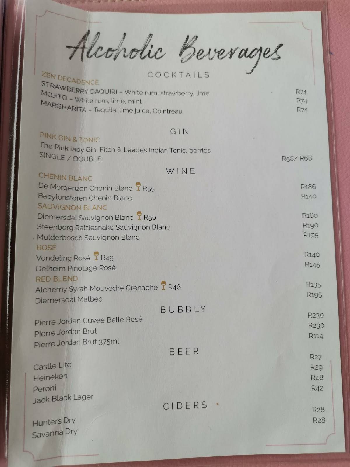Menu at Goddess Cafe Waterkloof, Pretoria