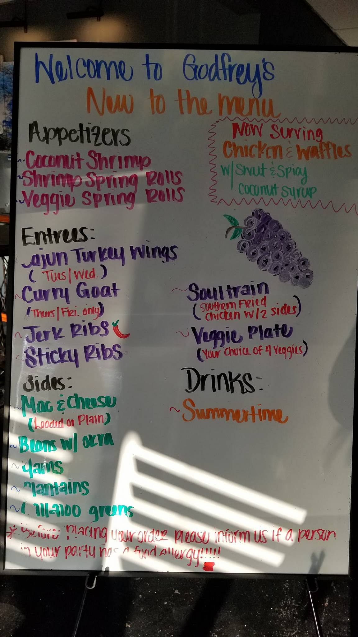 Menu at Godfrey's restaurant, Jackson, Parkway Dr