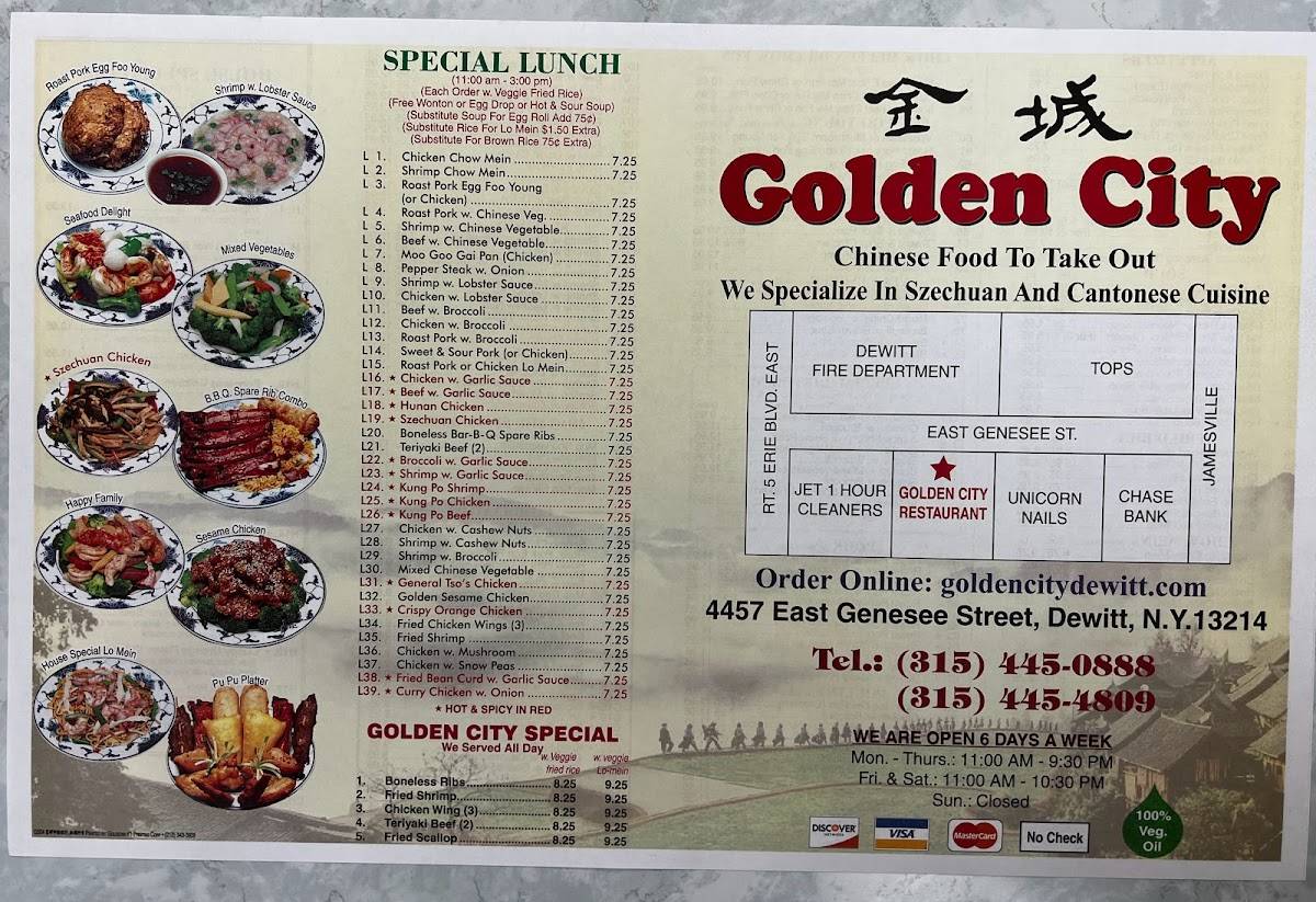Menu at Golden City Chinese Restaurant, Syracuse