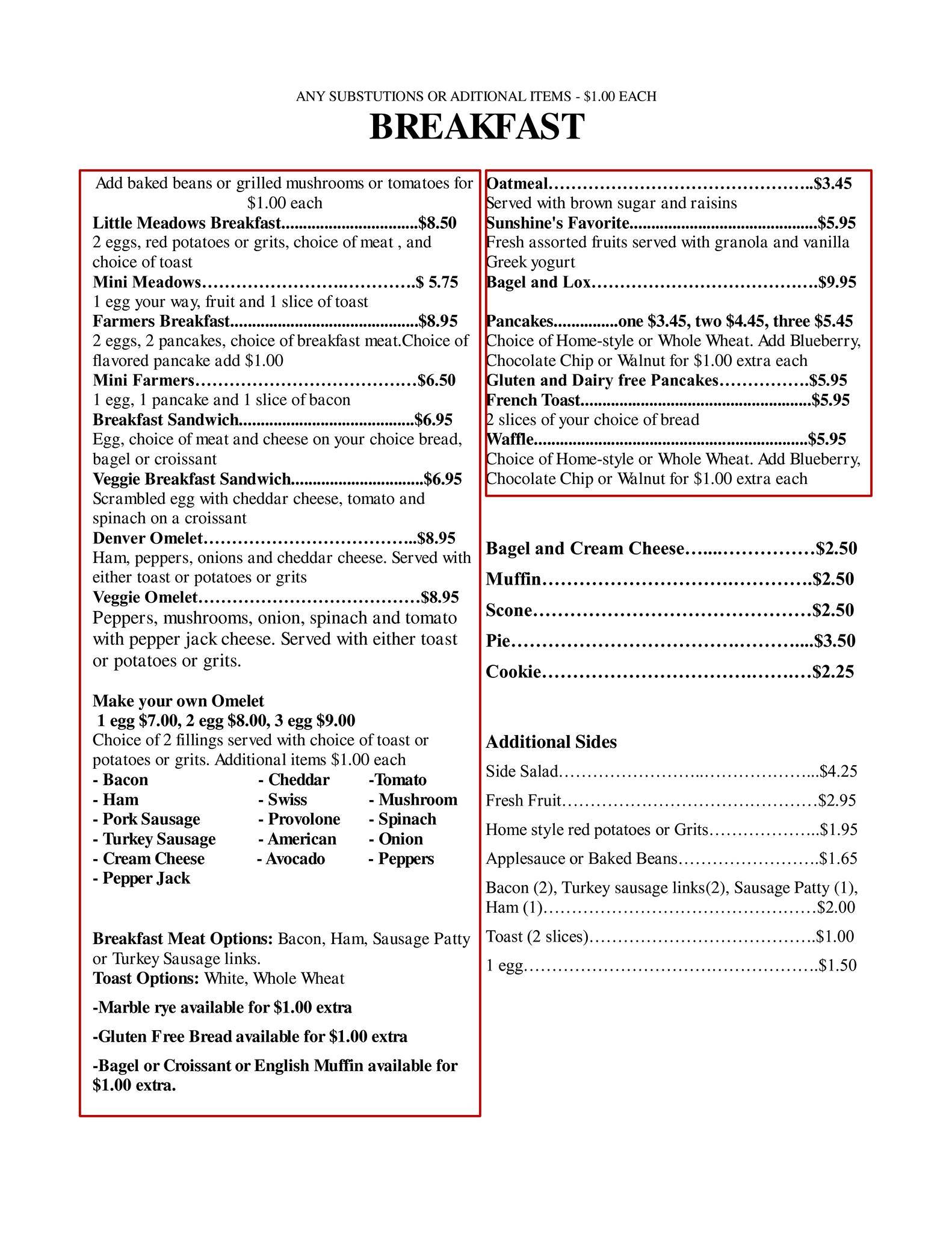 Menu at Golden Daisy Cafe, Sarasota