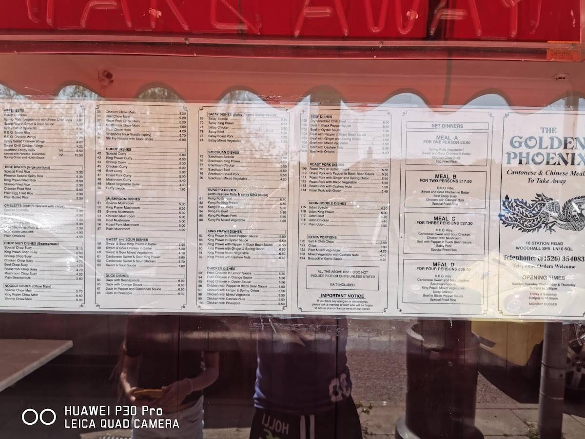 Menu at Golden Phoenix Chinese Takeaway fast food, Woodhall Spa