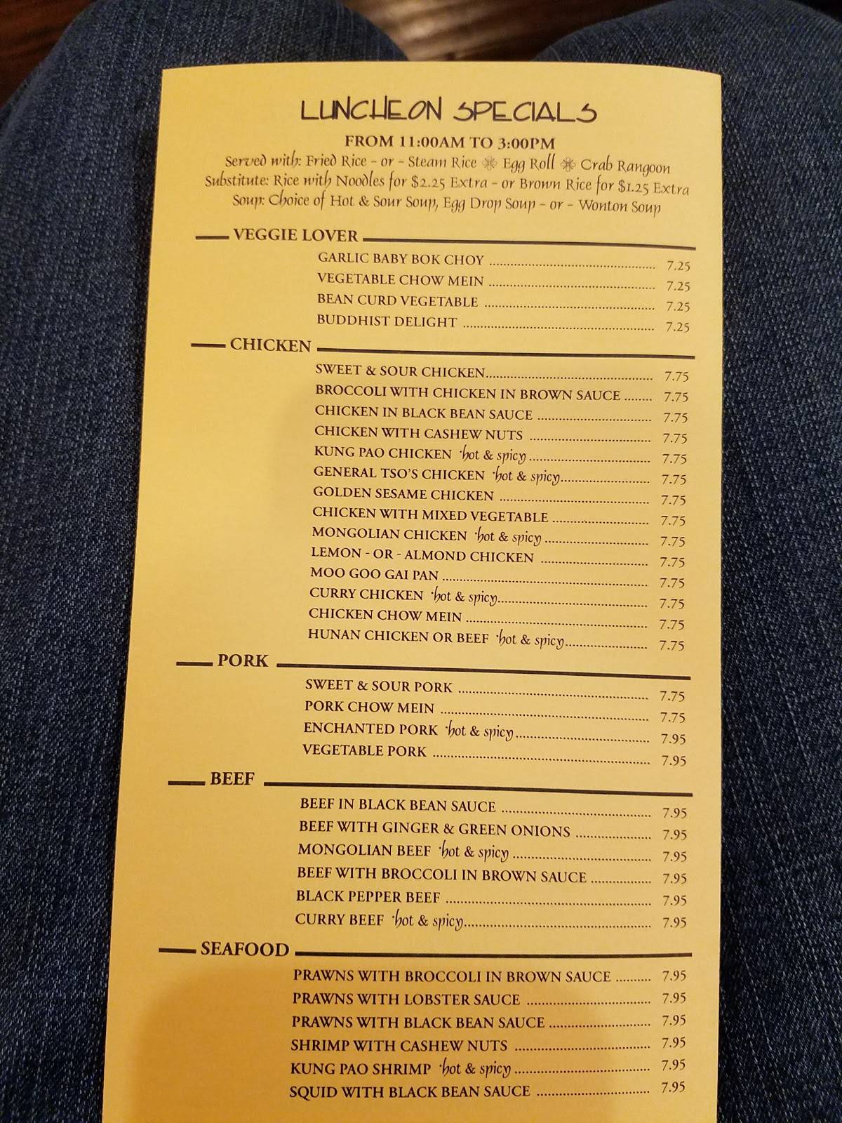 Menu at Golden Star Restaurant, Sequim