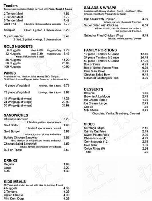 Menu at Goldfingers restaurant, Dothan, Montgomery Hwy