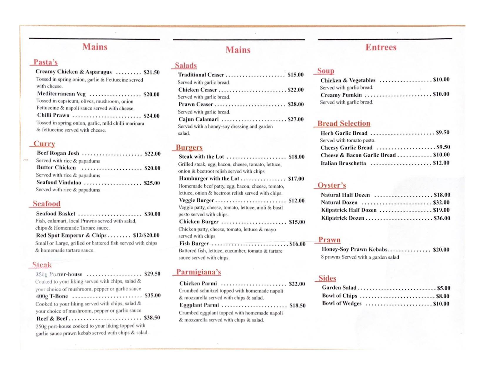 Menu at Good Paddock Restaurant by Gascoyne Hotel, Carnarvon