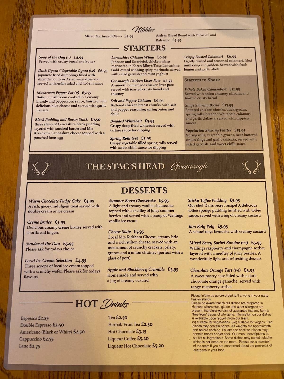 Menu At The Stags Head Pub And Bar Preston