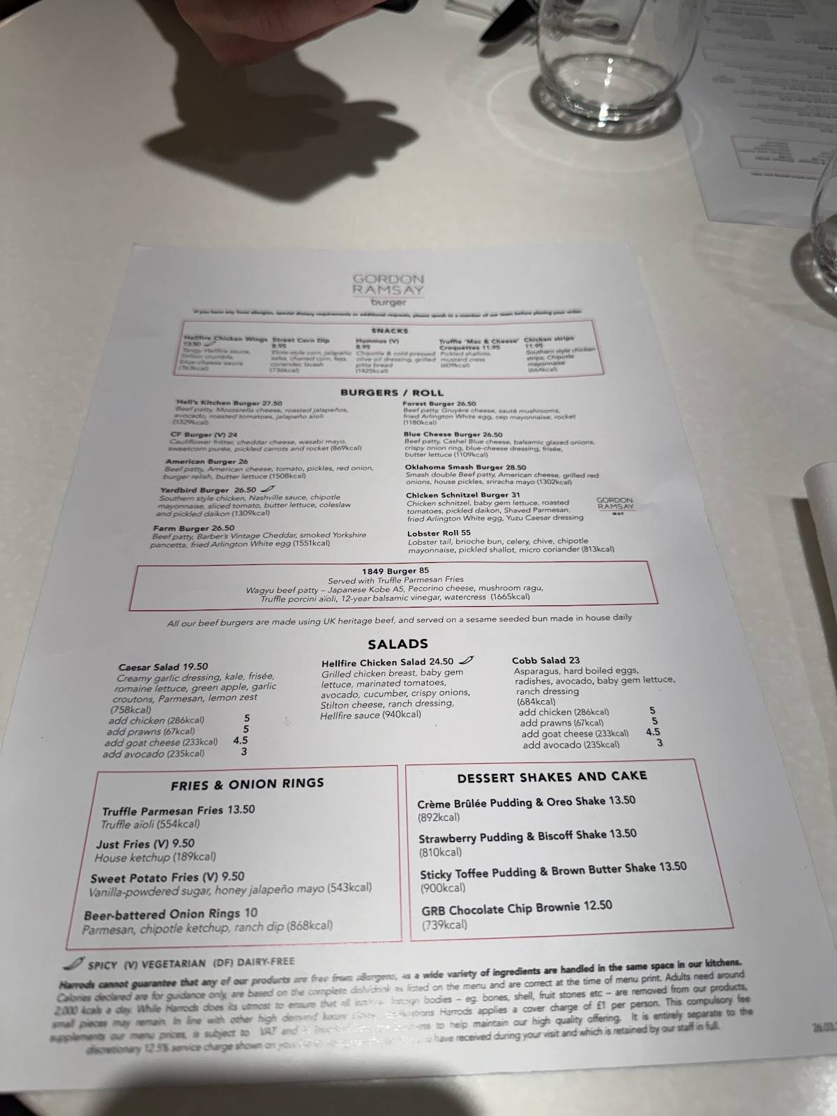 Menu at Gordon Ramsay Burger restaurant, London