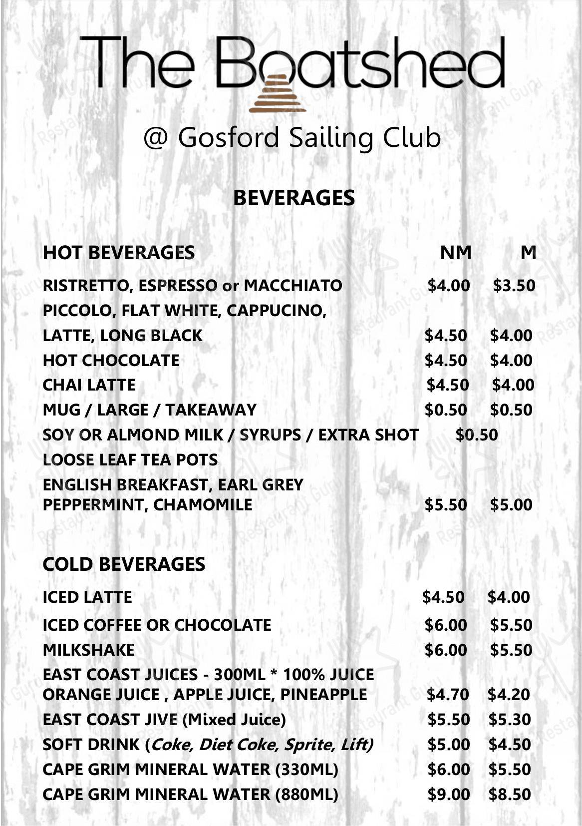 Menu at Gosford Sailing Club, Gosford, 28 Masons Pde