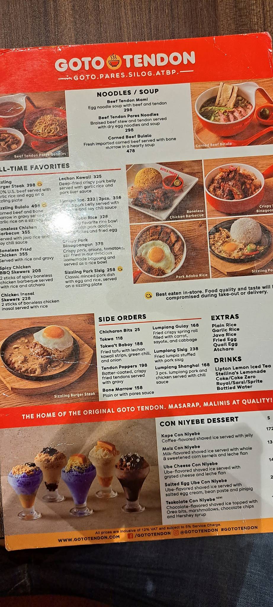 Carta del restaurante Goto Tendon Scout Borromeo, Ciudad Quezon