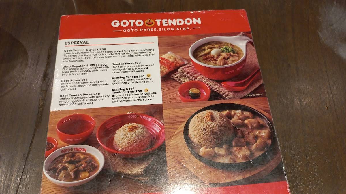 Menu at Goto Tendon Scout Borromeo restaurant, Quezon City