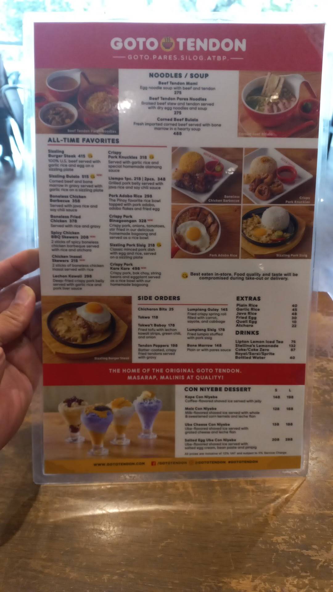 Carta del restaurante Goto Tendon Scout Borromeo, Ciudad Quezon
