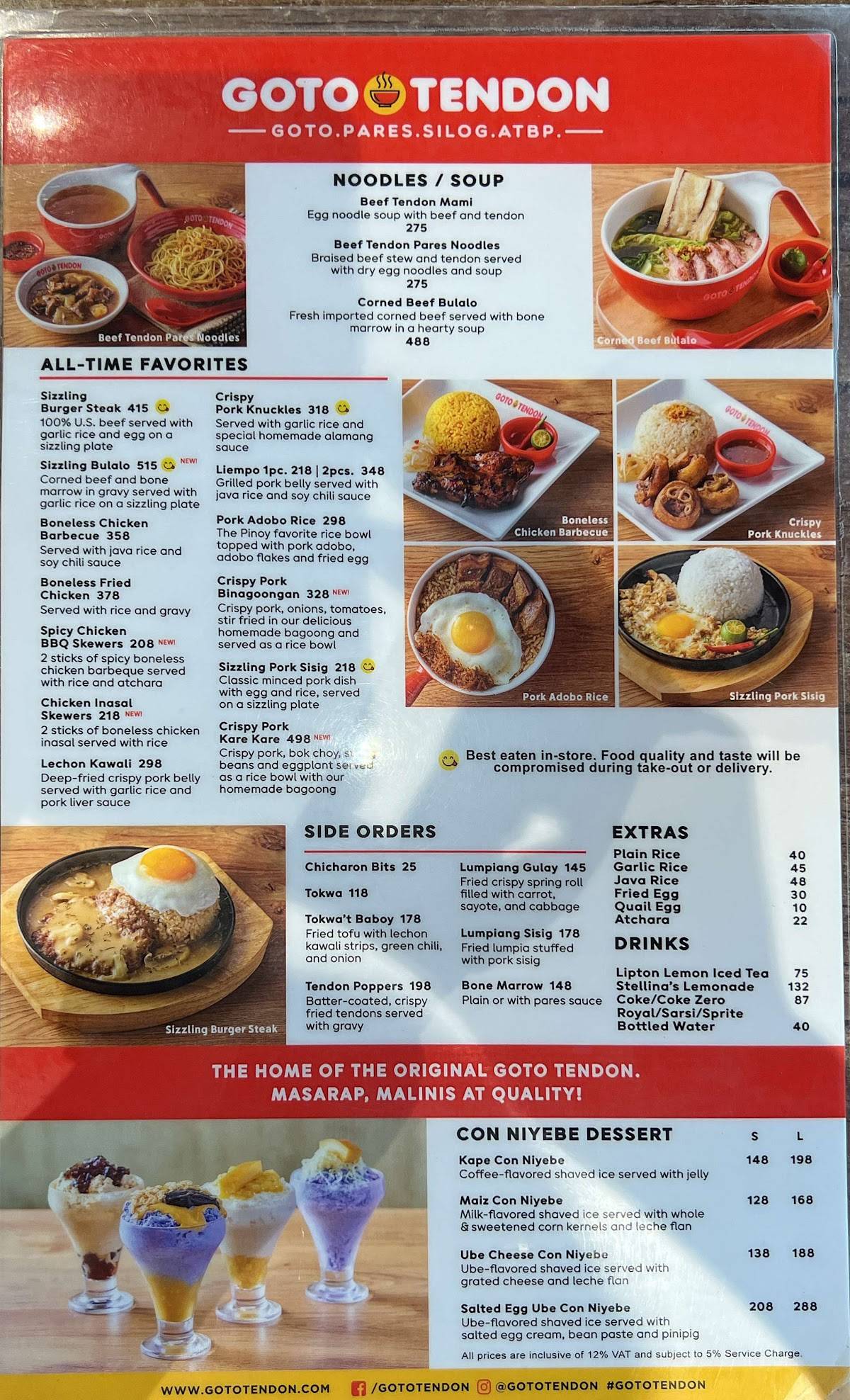 Carta del restaurante Goto Tendon Scout Borromeo, Ciudad Quezon