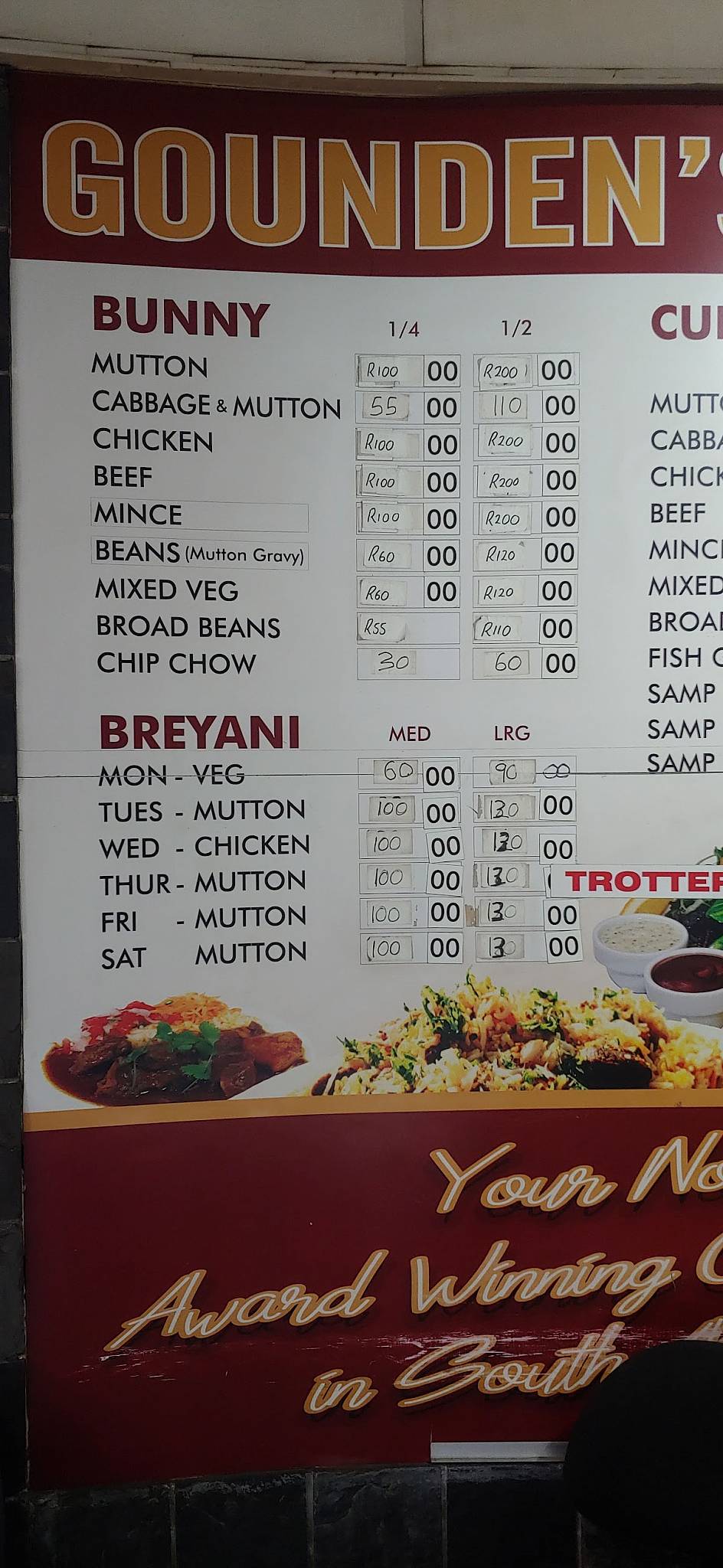 Menu at Gounden's Restaurant & Take Away, Durban