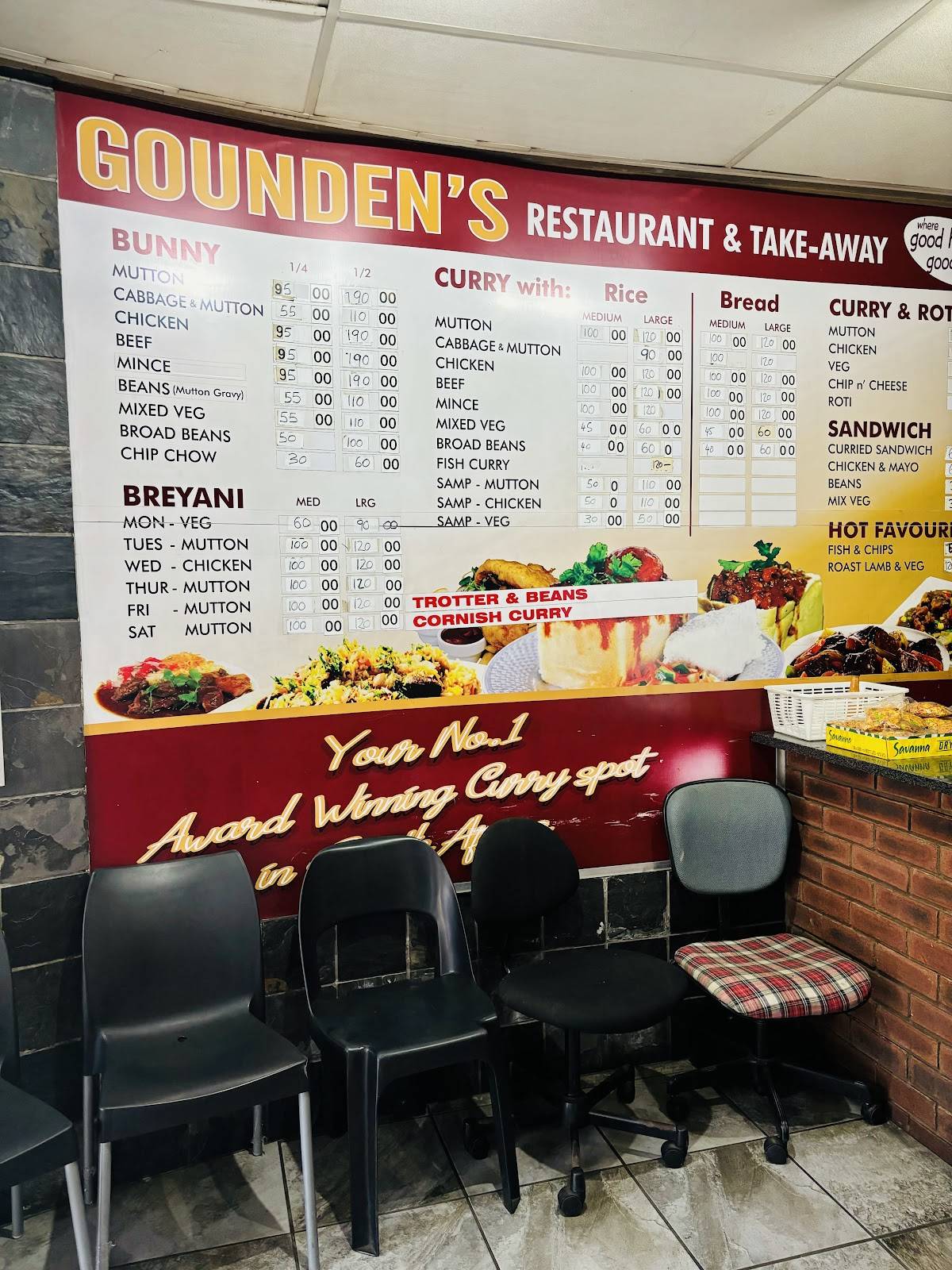 Menu at Gounden's Restaurant & Take Away, Durban