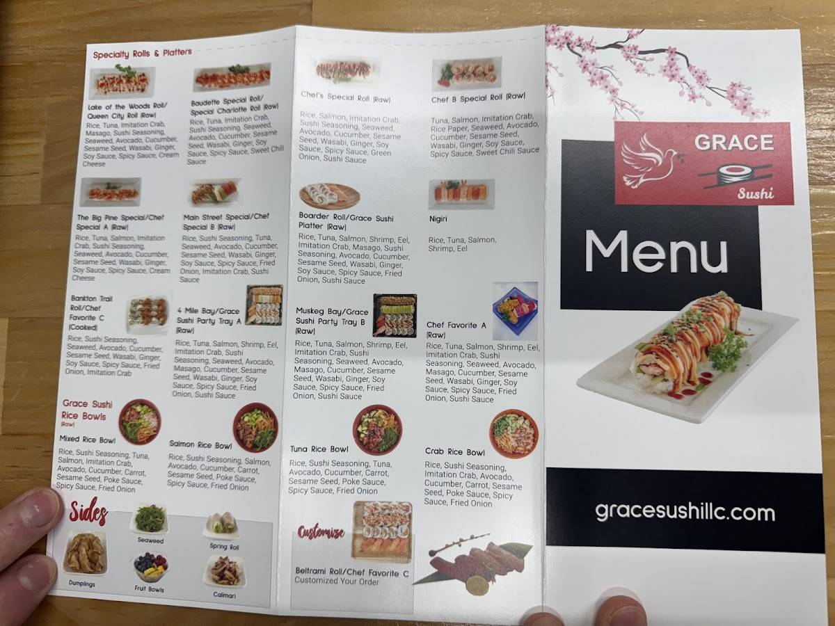 Menu at Grace Sushi restaurant, Baudette