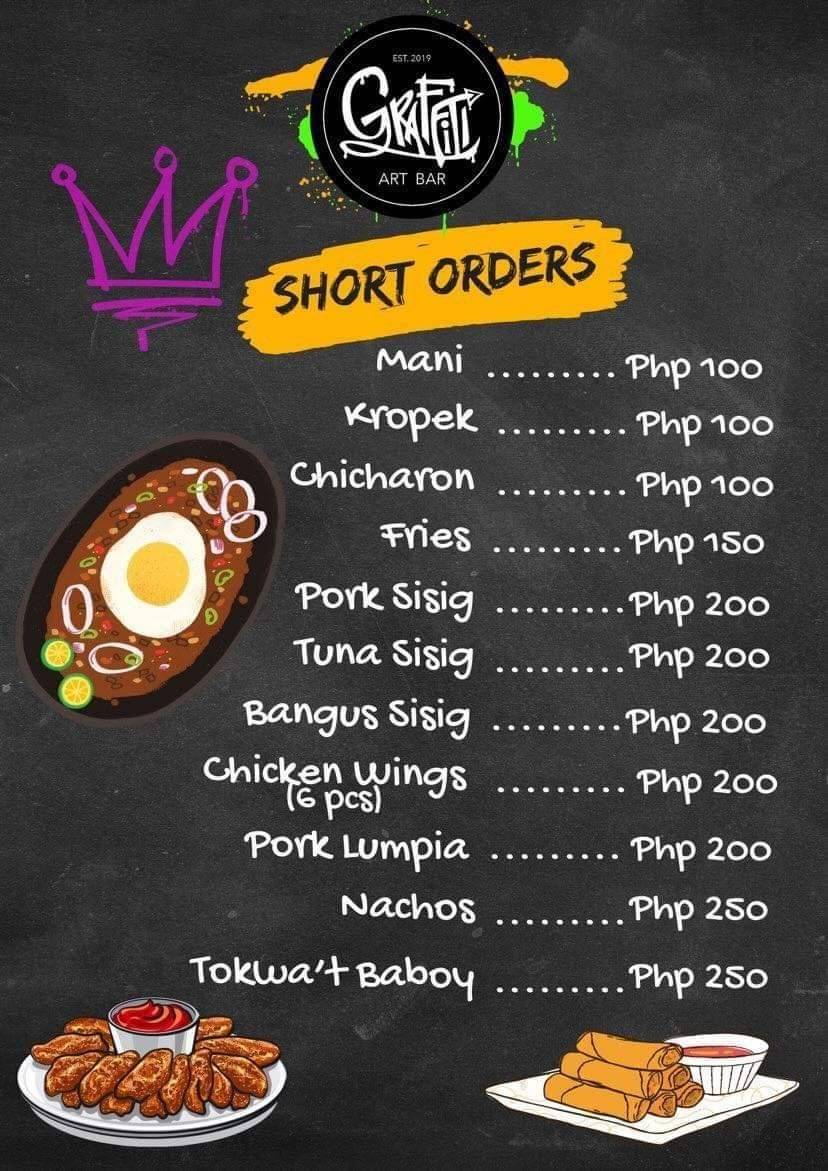 Menu at Graffiti Art Bar, Davao City