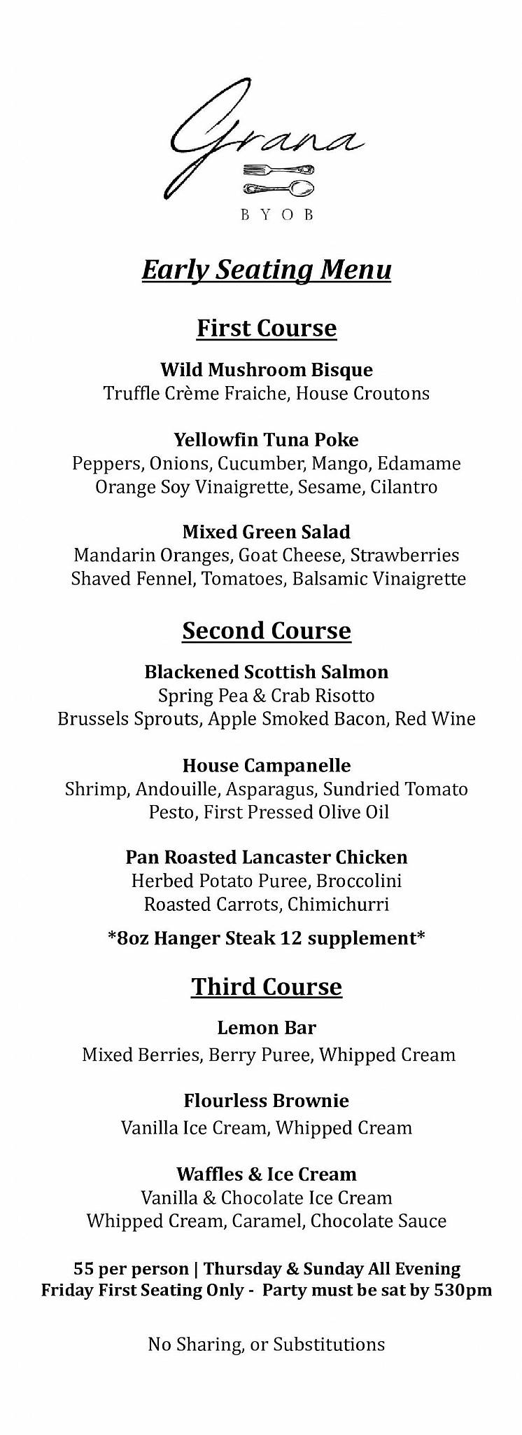 Carta del restaurante Grana BYOB, Cape May