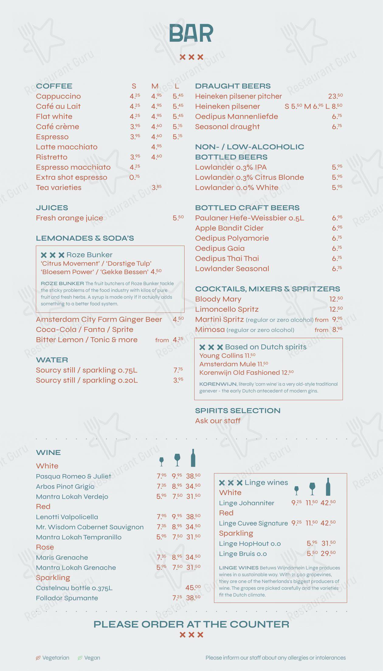 Menu at Grand Cafe Salon, Schiphol