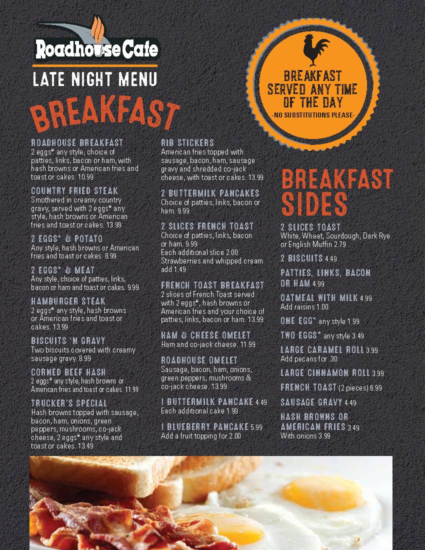Menu at Roadhouse Cafe, Grand Forks