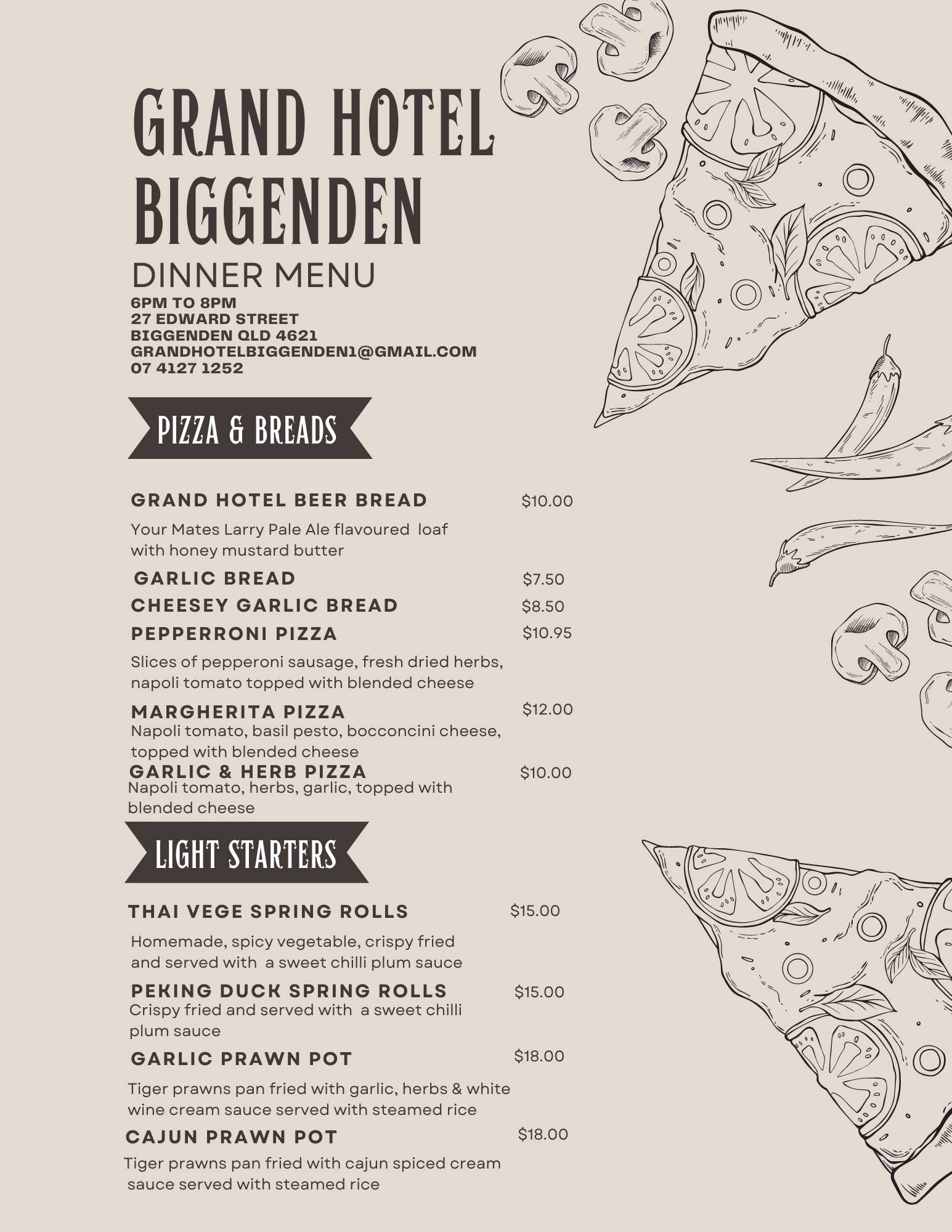 Menu at Grand Hotel pub & bar, Biggenden