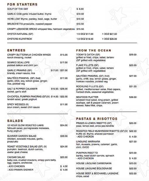 Menu at Grand Hotel Mornington restaurant, Mornington