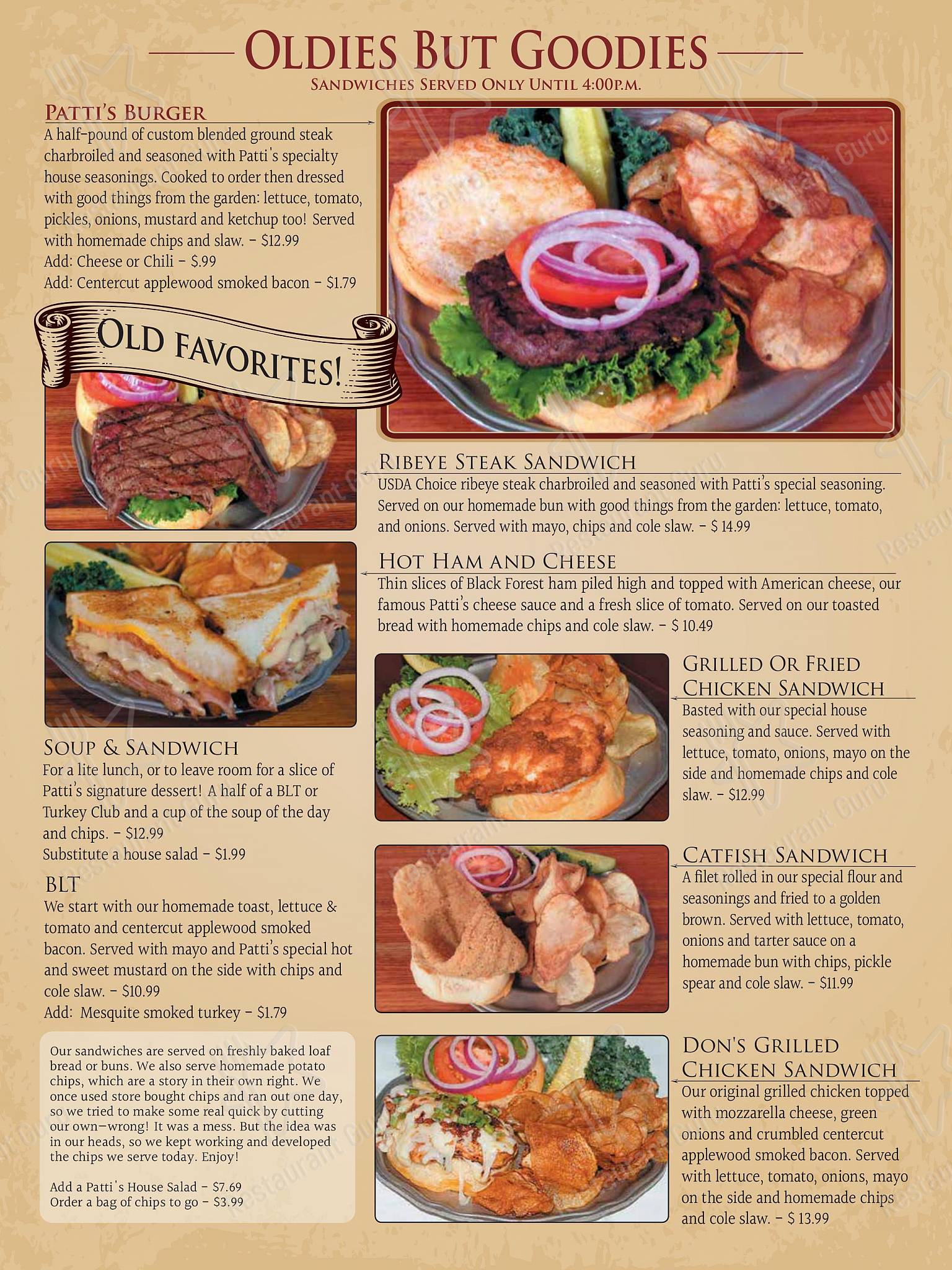 Menu at Patti's 1880's Settlement restaurant, Grand Rivers